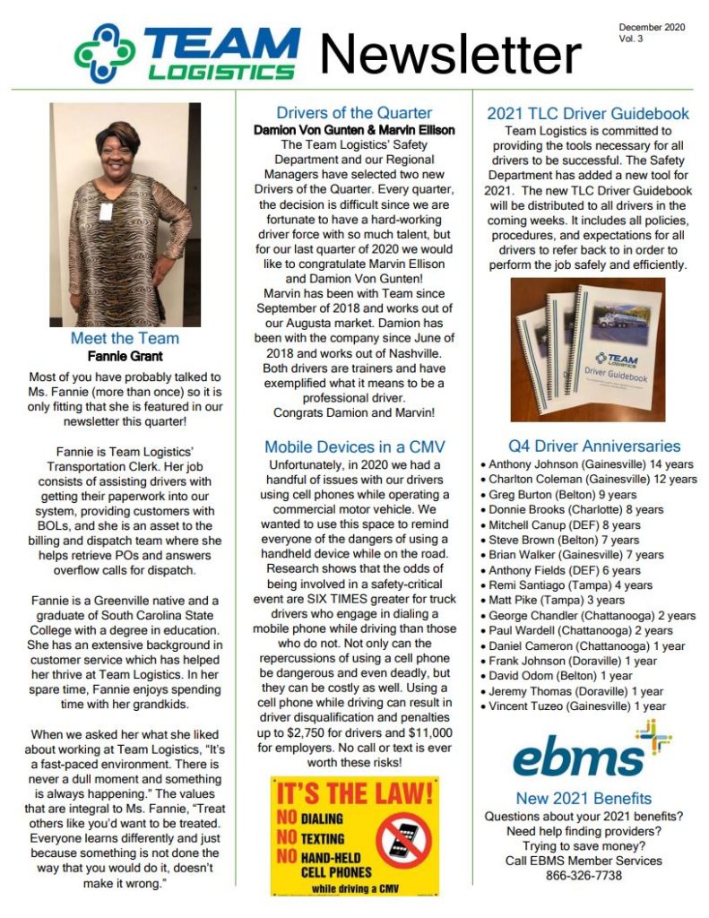 December 2020 – Volume 3 - Team Logistics